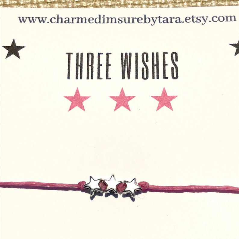 Three Wishes Star Charm Wish Bracelet/ Waxed Cord Bracelet ...