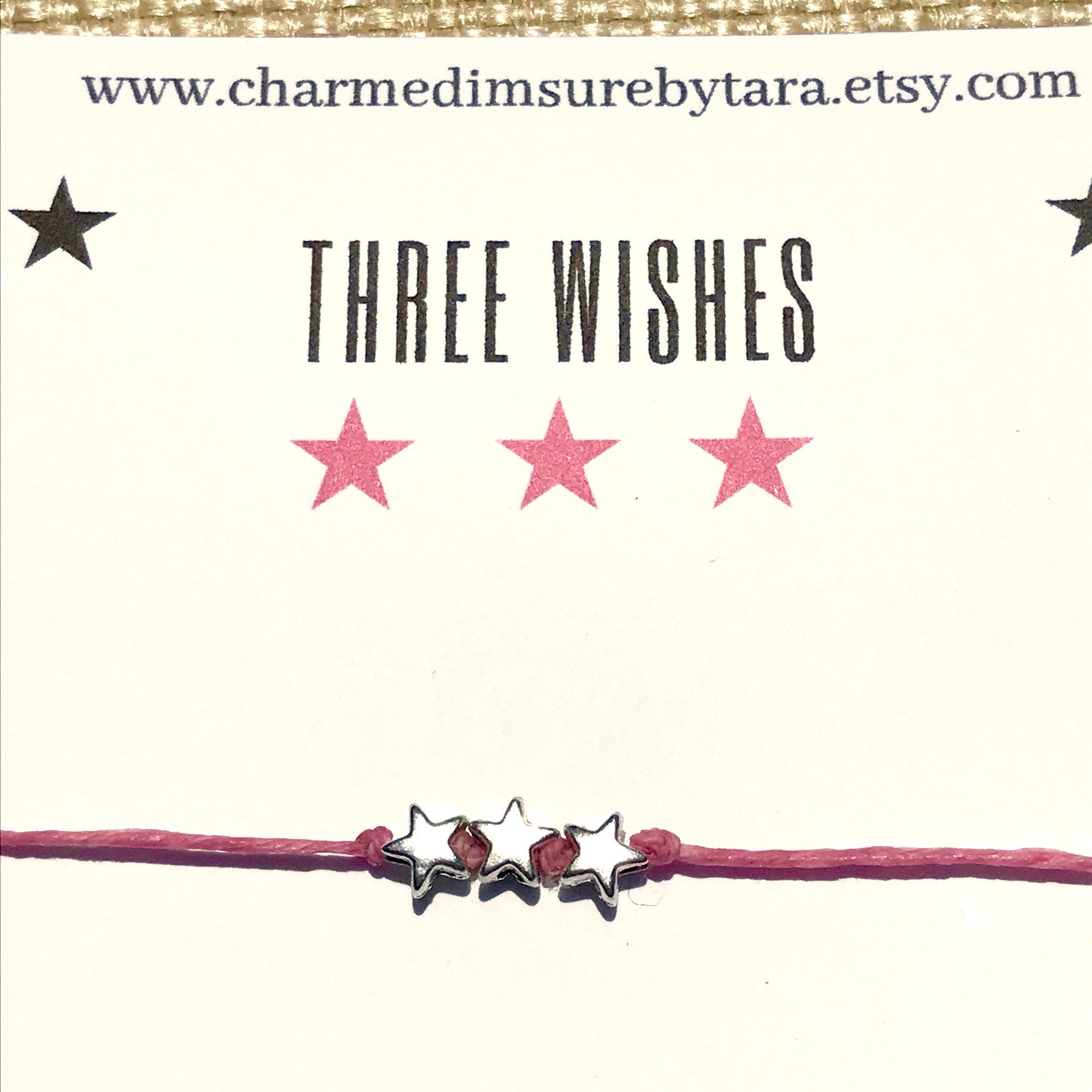 Three Wishes Star Charm Wish Bracelet/ Waxed Cord Bracelet/ | Etsy