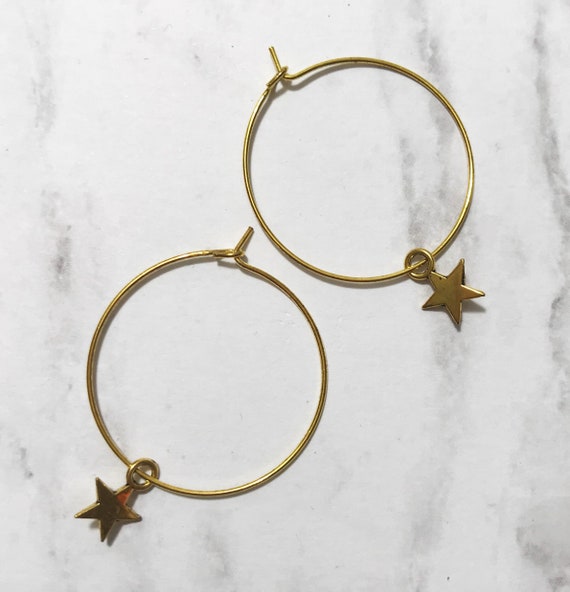 Gold star hoop earrings | Etsy