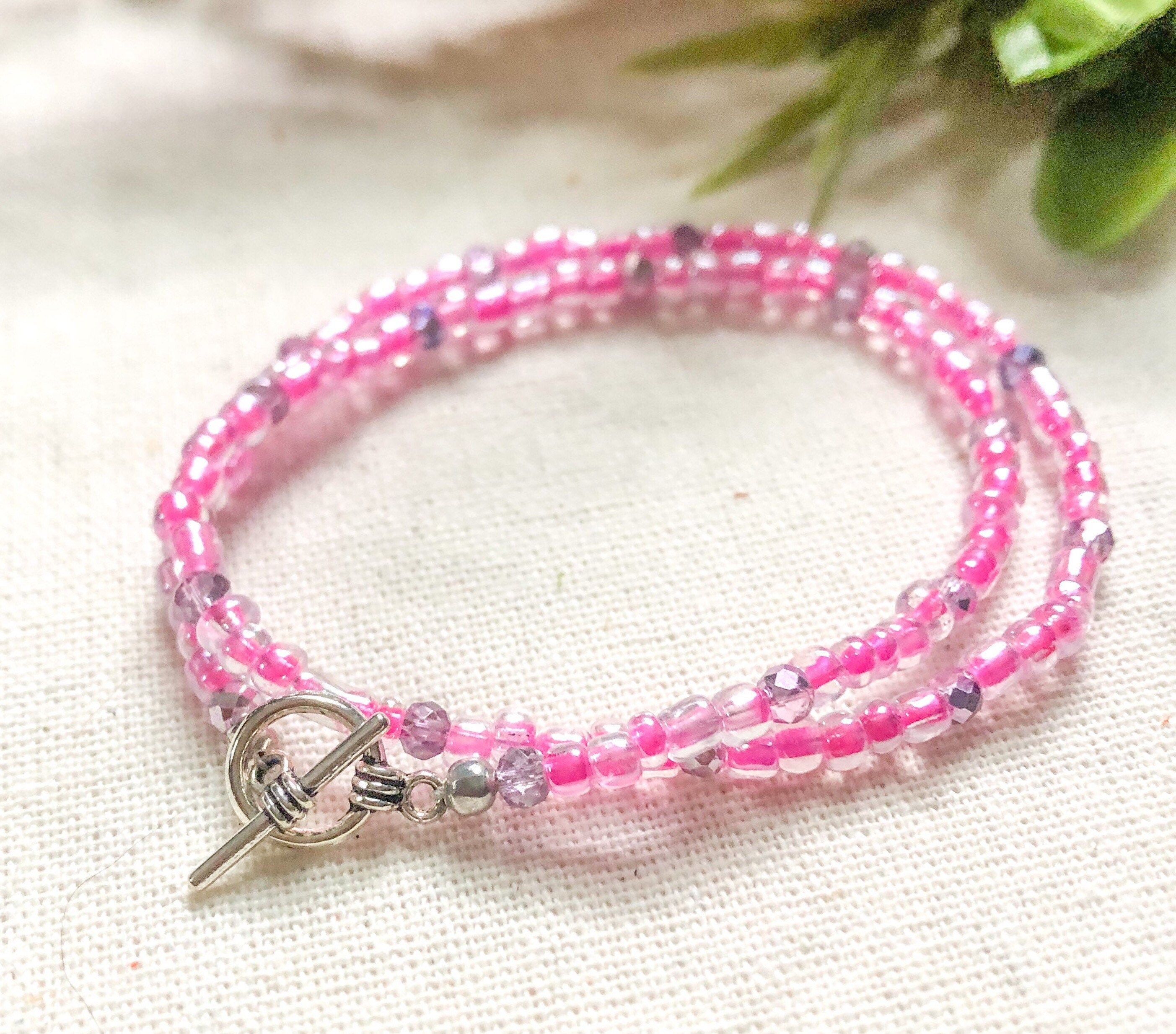 Pulsera de envoltura rosa pulsera rosa pulsera de vidrio | Etsy