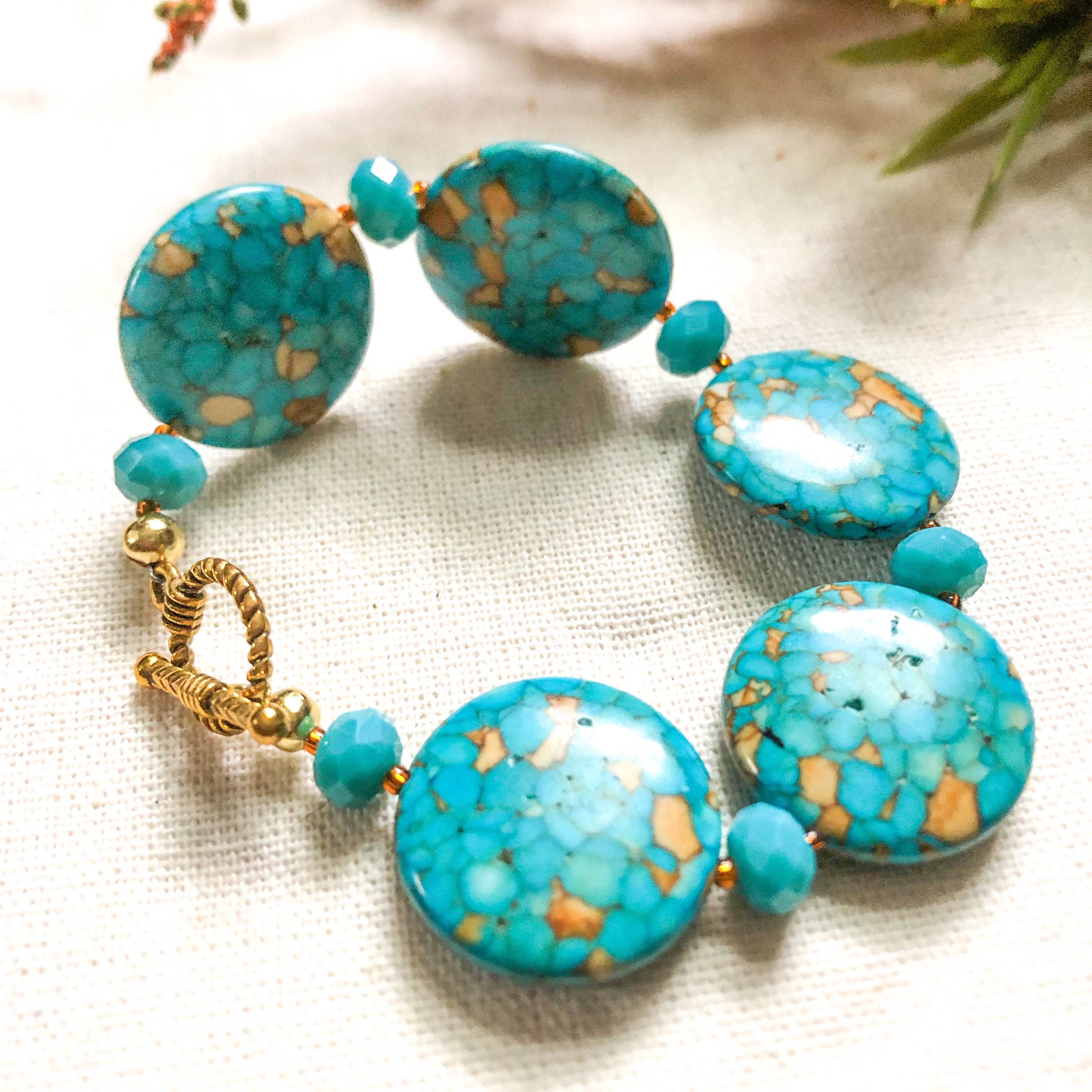 Pulsera de piedra turquesa pulsera turquesa pulsera de | Etsy