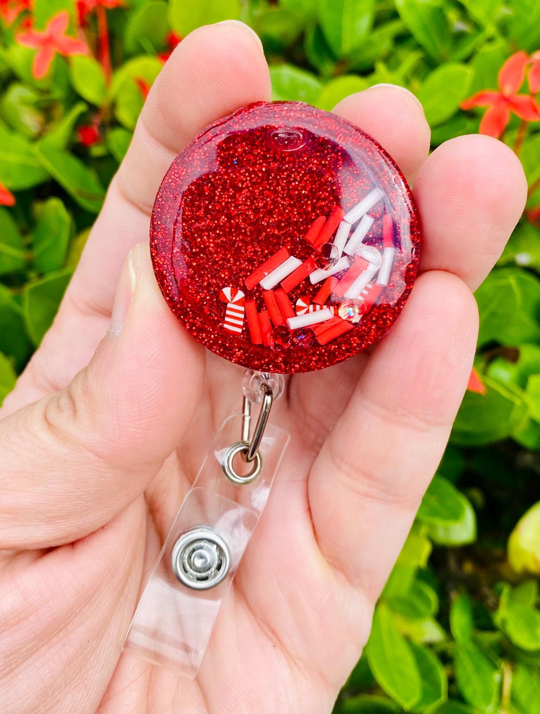 Candy Cane Mini Shaker Badge Reel, Candy Cane Badge Holder, Badge Reel ...