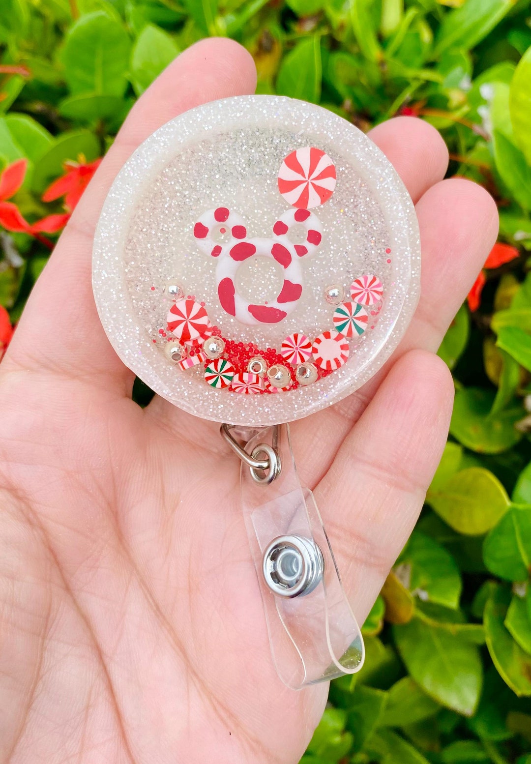 Candy Cane Mouse Head Shaker Badge Holder, Christmas Badge Reel, Candy ...