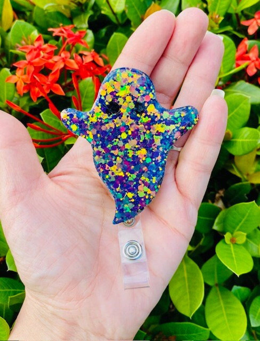 Ghost Flat Retractable Badge Holder, Ghost Badge Reel, Halloween Badge ...