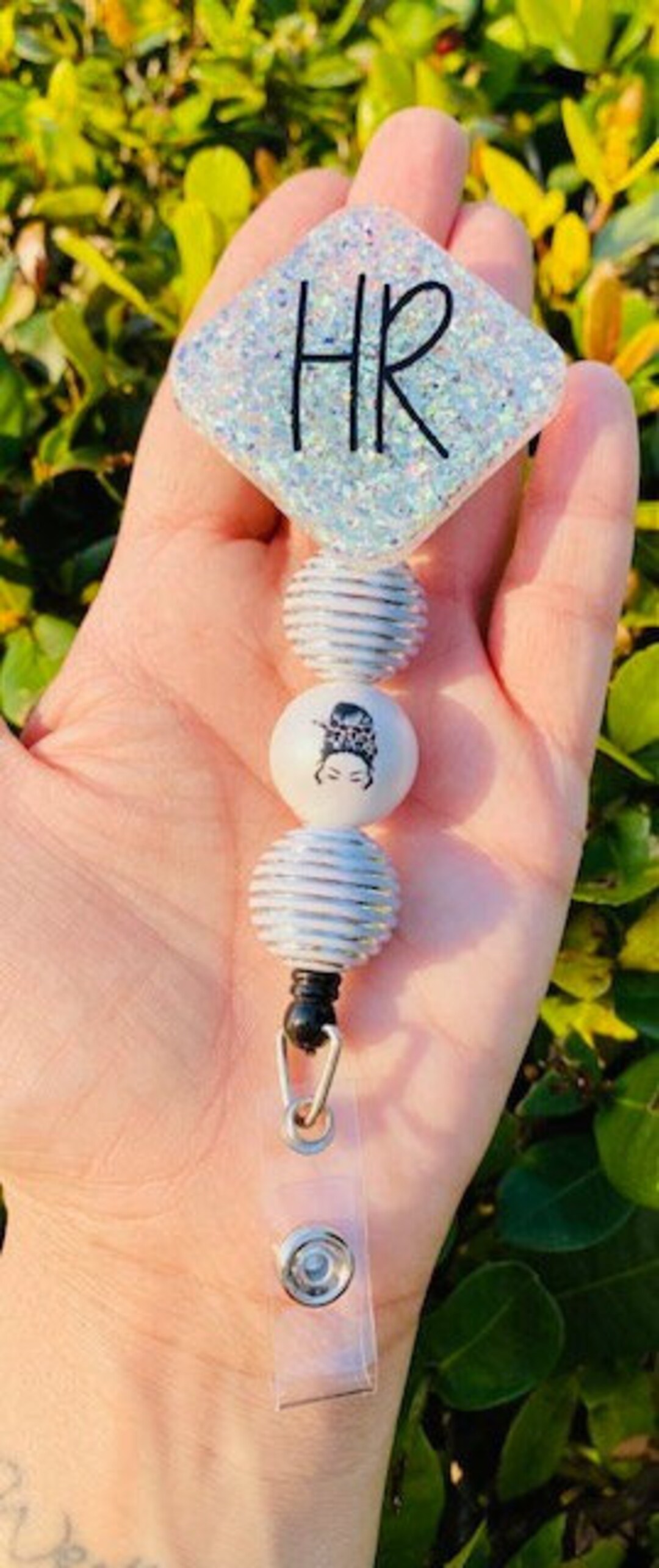 HR Beaded Flat Badge Reel, Human Resources Badge Reel, HR Badge Holder ...