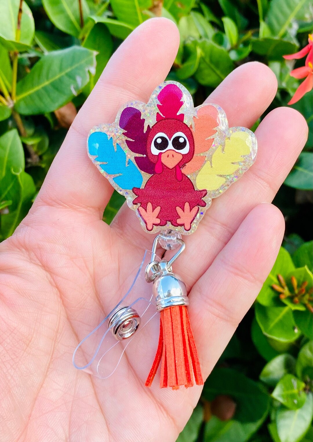 Turkey Flat Badge Reel, Thanksgiving Tassel Badge Holder - Etsy