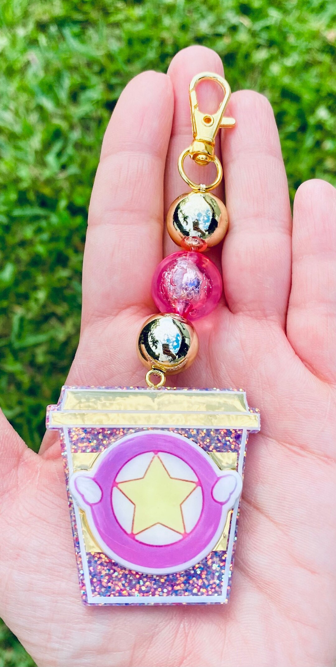 Moon Coffee Cup Keychain, Coffee Cup Keychain, Beaded Keychain, Anime ...