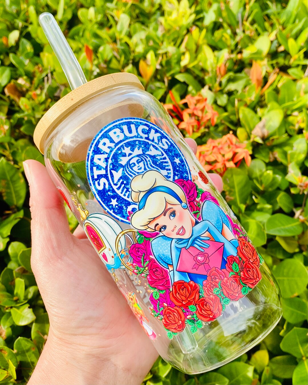 Princess Glass Can With Glass Straw, Princesses, Princess Glass Tumbler ...