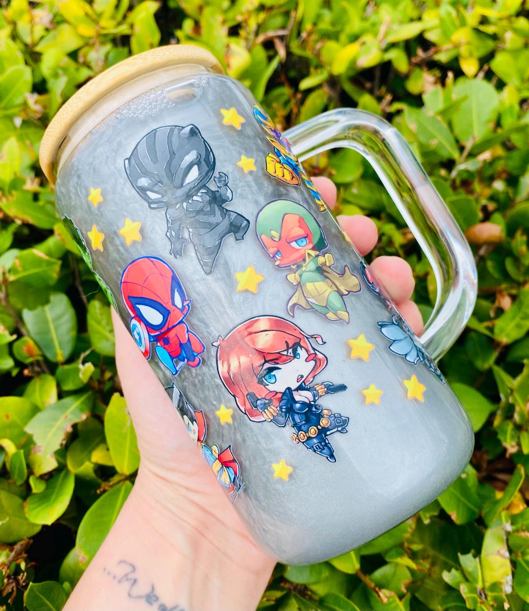 Superhero Glass Handled Snowglobe Tumbler, Superhero Tumbler, Gift Idea ...