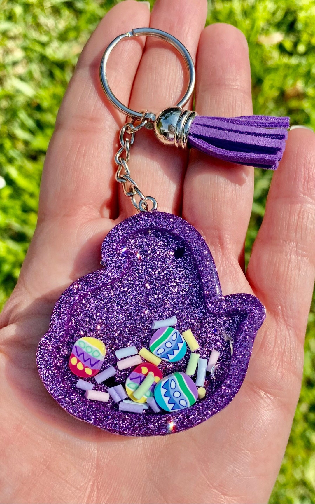 Marshmallow Chick Beaded Shaker Keychain, Easter Badge Holder, Shaker ...