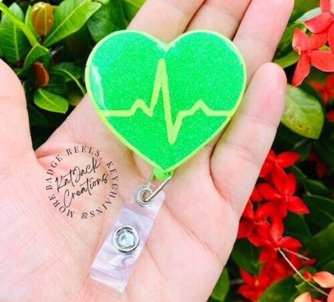 EKG Heart Flat Badge Reel, EKG Tech Badge Reel, EKG, Heart Badge Holder ...