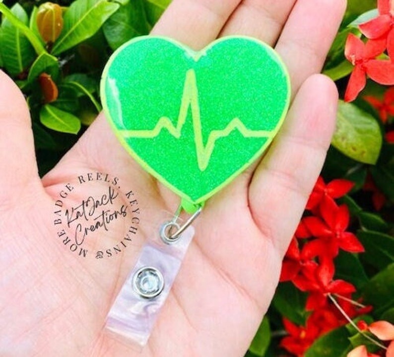 EKG Heart Flat Badge Reel, EKG Tech Badge Reel, EKG, Heart Badge Holder ...