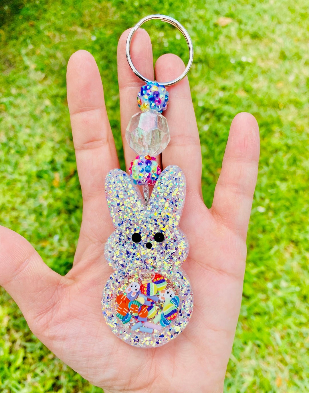 MARSHMALLOW BUNNY Beaded Shaker Keychain, Teacher Gift, Nurse Gift ...