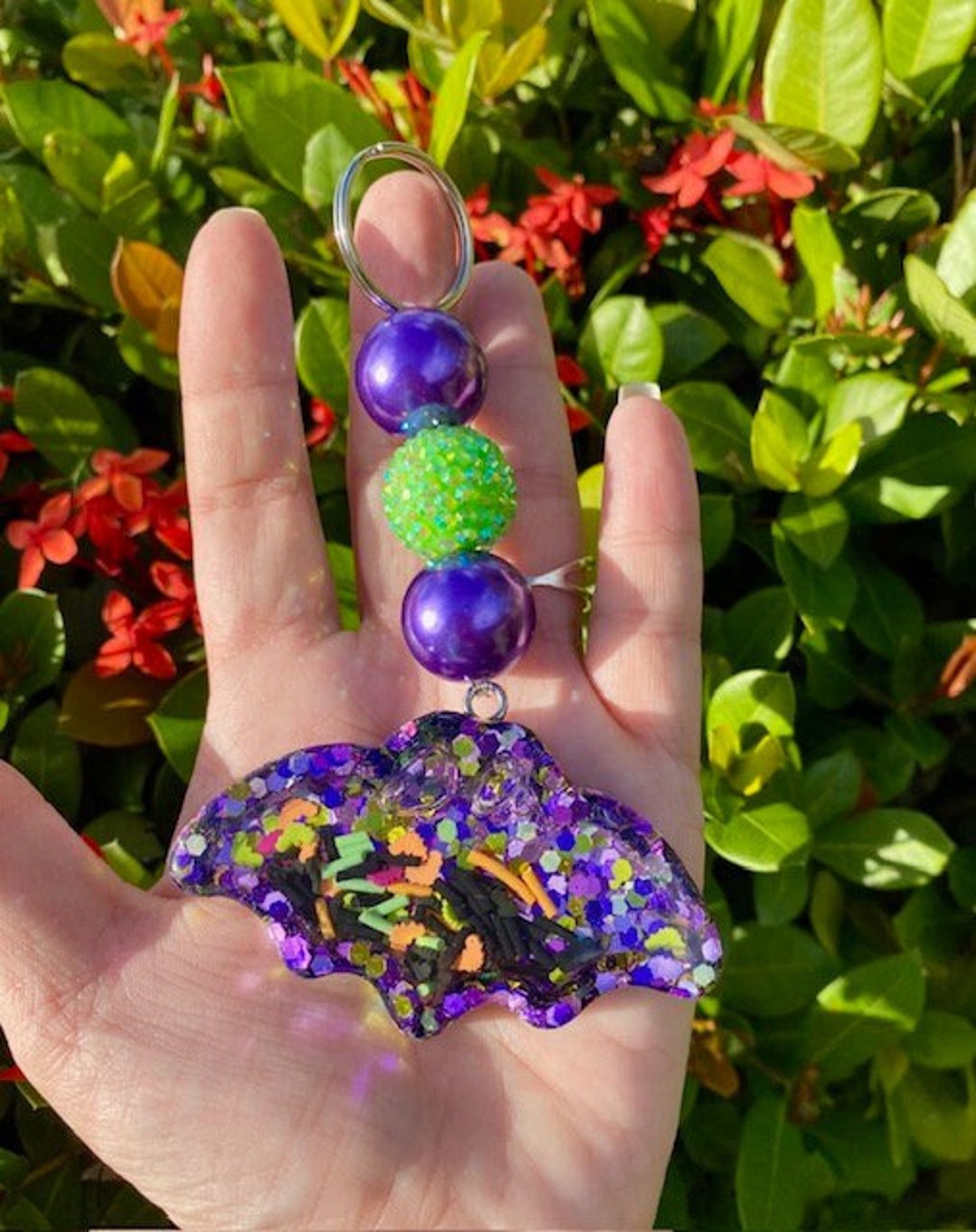 Bat Beaded Shaker Keychain, Halloween Shaker Keychain, Halloween Beaded ...