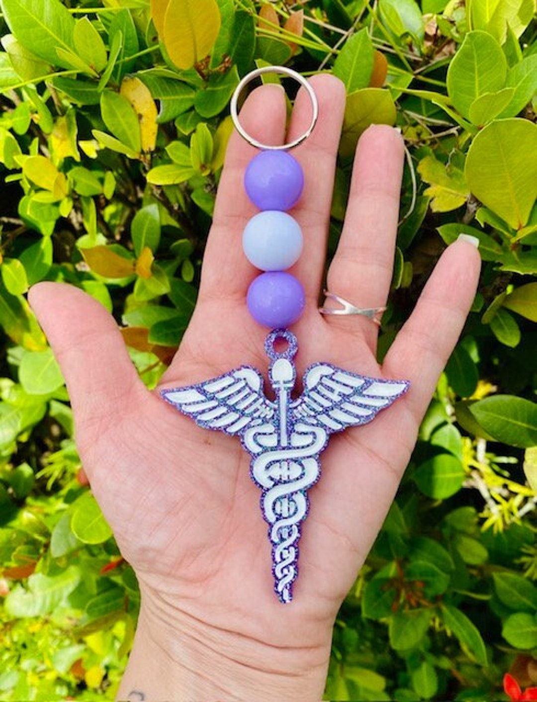 Medical Flat Beaded Keychain, Caduceus Keychain, Medical Keychain ...