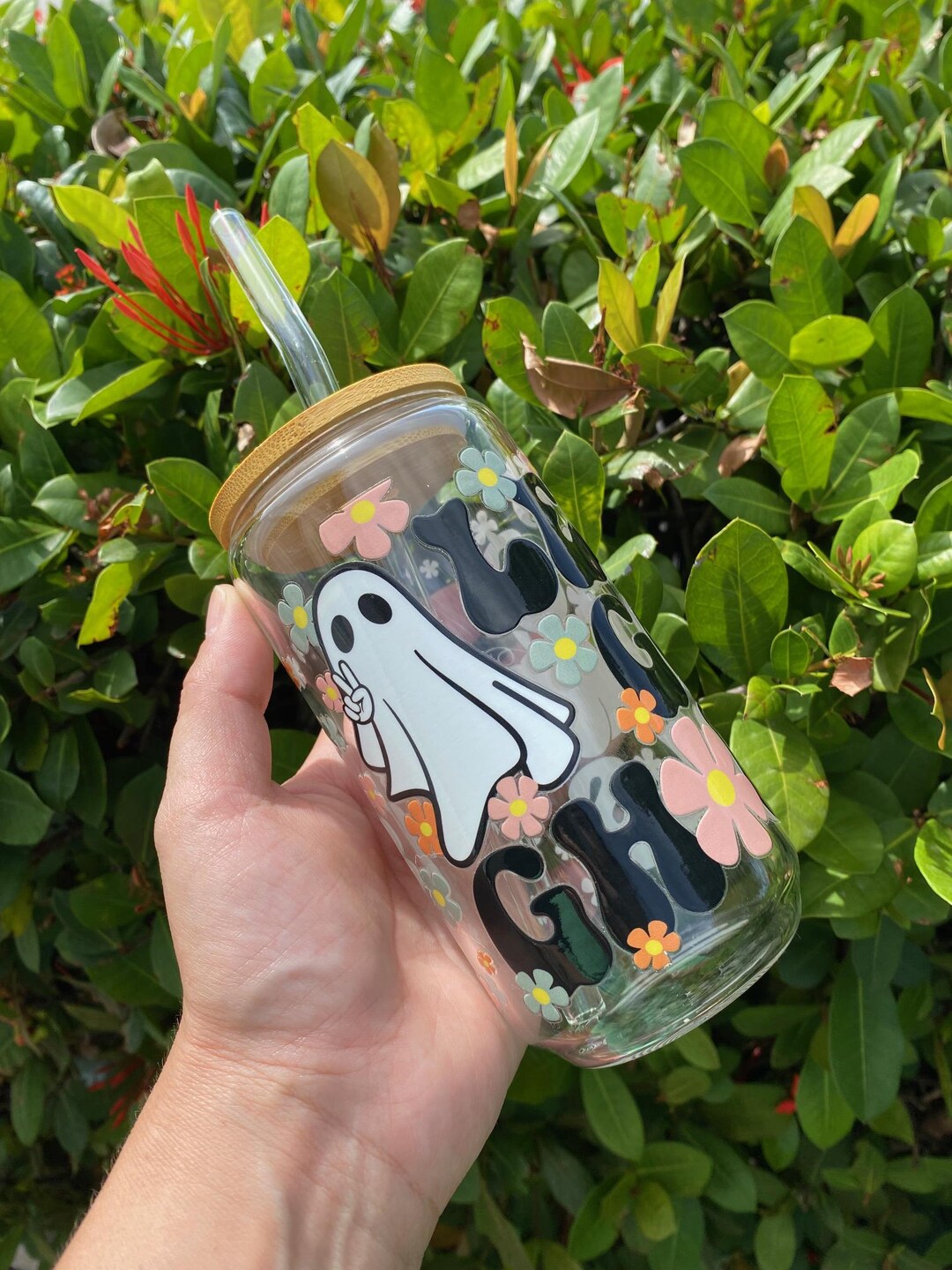 Cute Ghost Glass Can Tumbler, Ghost Glass Can, Halloween,ghost ...