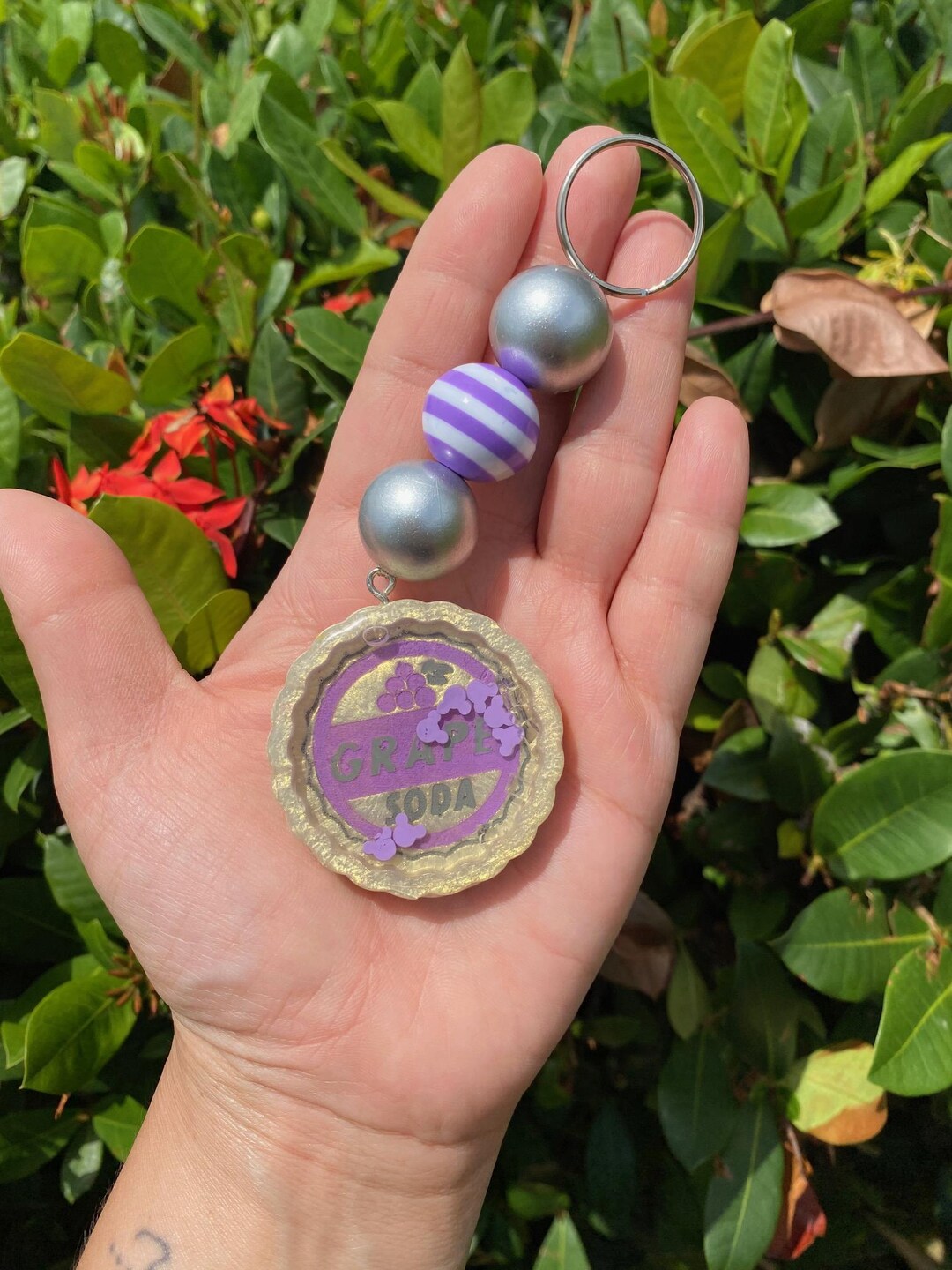 Grape Soda Beaded Shaker Keychain, Bottlecap Shaker Keychain, Shaker ...