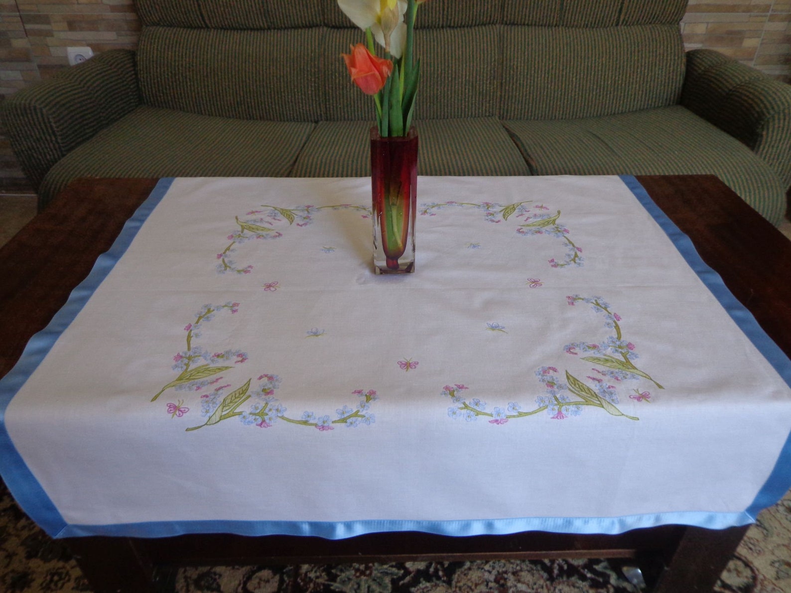 Vintage Embroidered Square Tablecloth. Tablecloth With Colorful Motifs ...