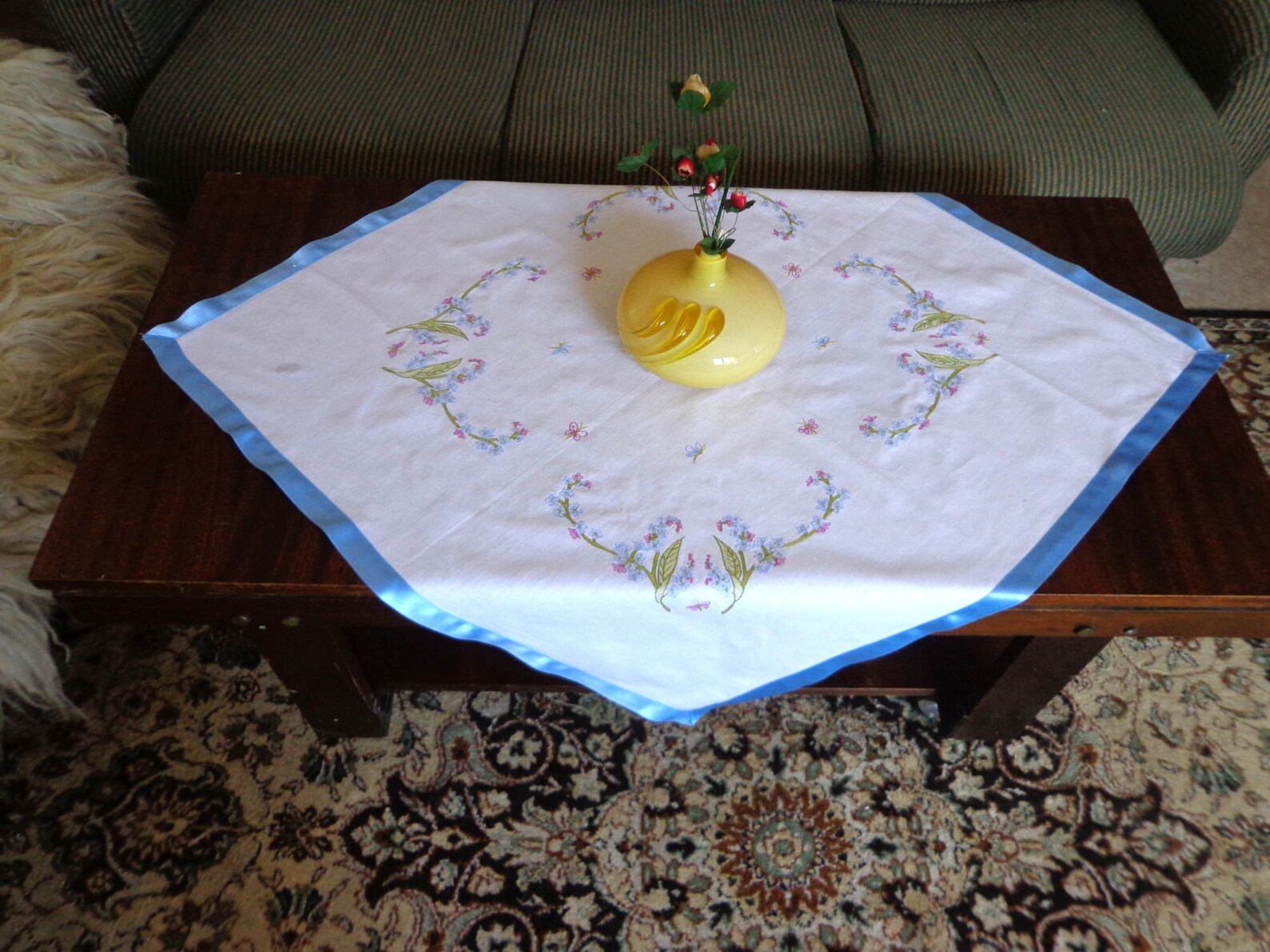 Vintage Embroidered Square Tablecloth. Tablecloth With Colorful Motifs ...