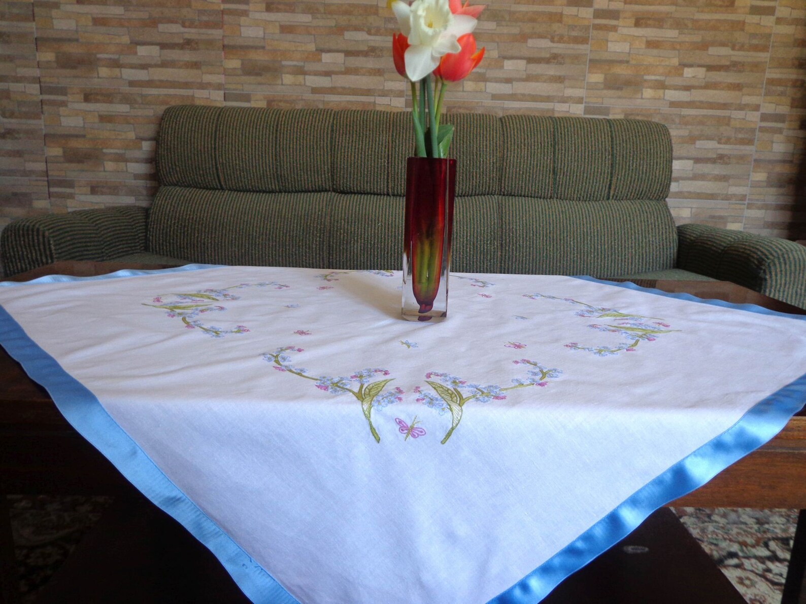 Vintage Embroidered Square Tablecloth. Tablecloth With Colorful Motifs ...