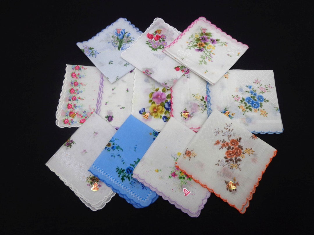 Set of 12 Ladies Cotton Handkerchiefs. Floral Handkerchiefs ...