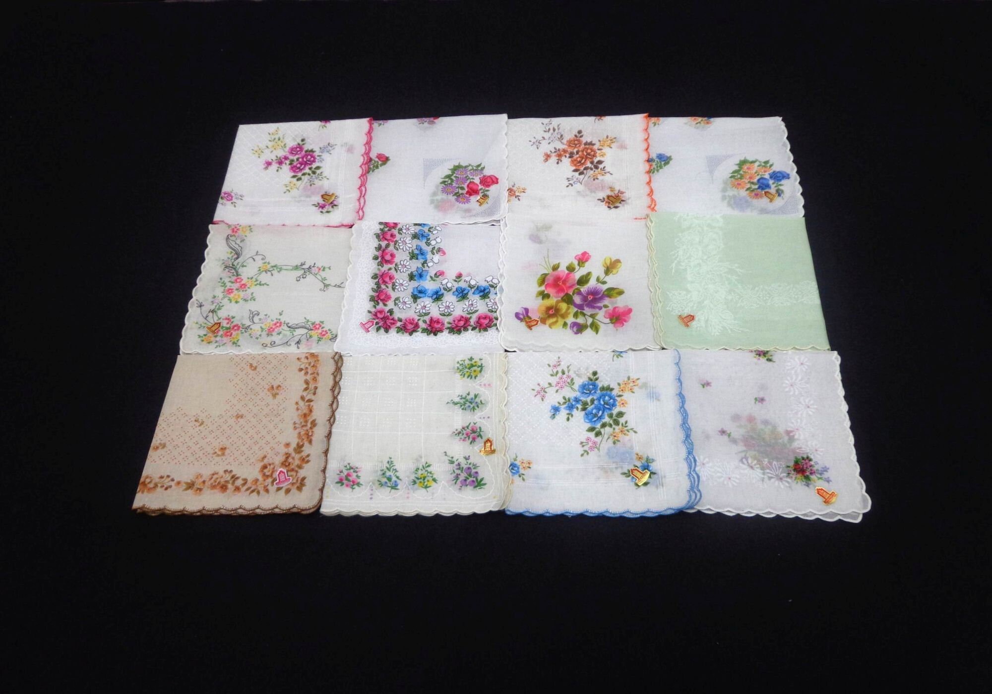 Set of 12 Ladies Cotton Handkerchiefs. Floral Handkerchiefs ...
