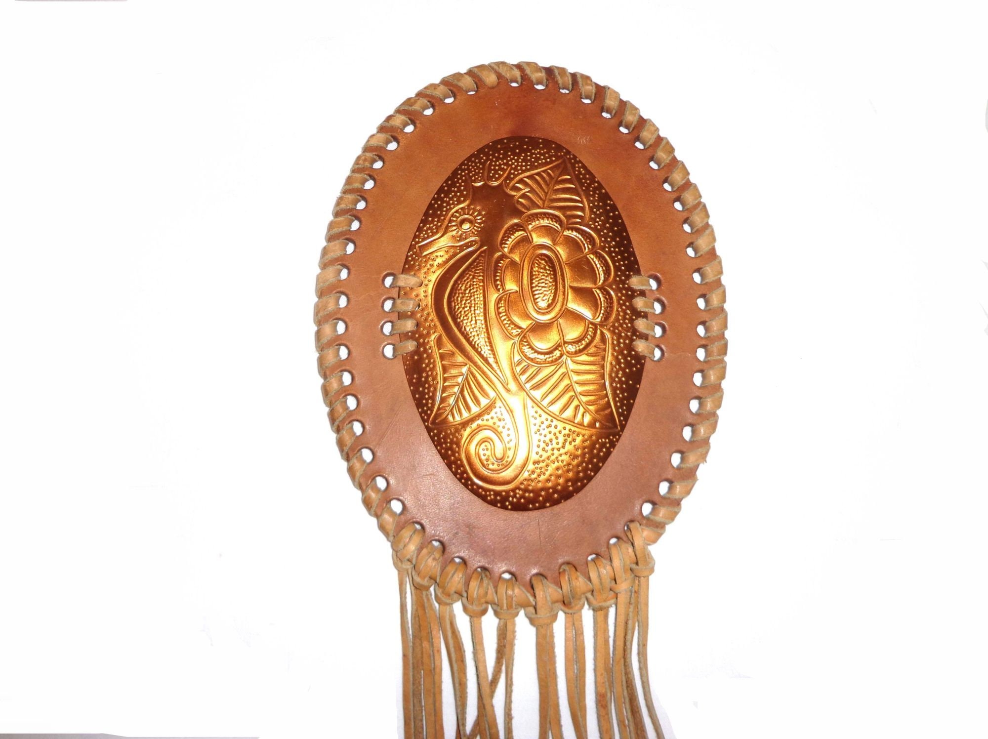 Vintage Leather Wall Panel. Leather Panel with Copper | Etsy