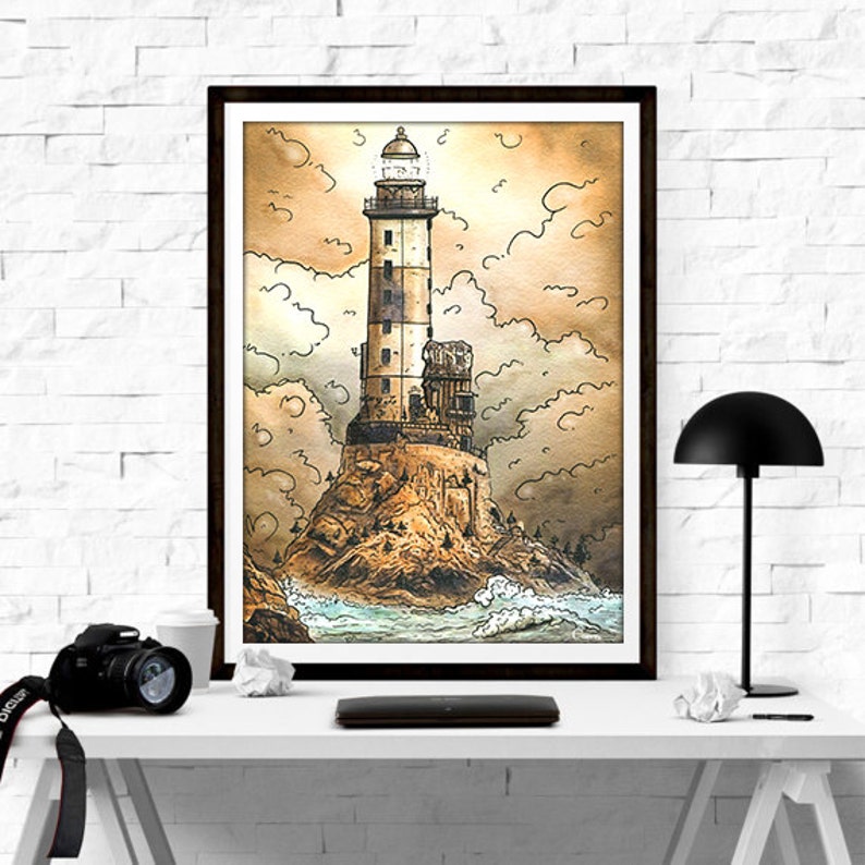 Lighthouse Dream Vintage Island Style Original Artwork Print, Framed ...
