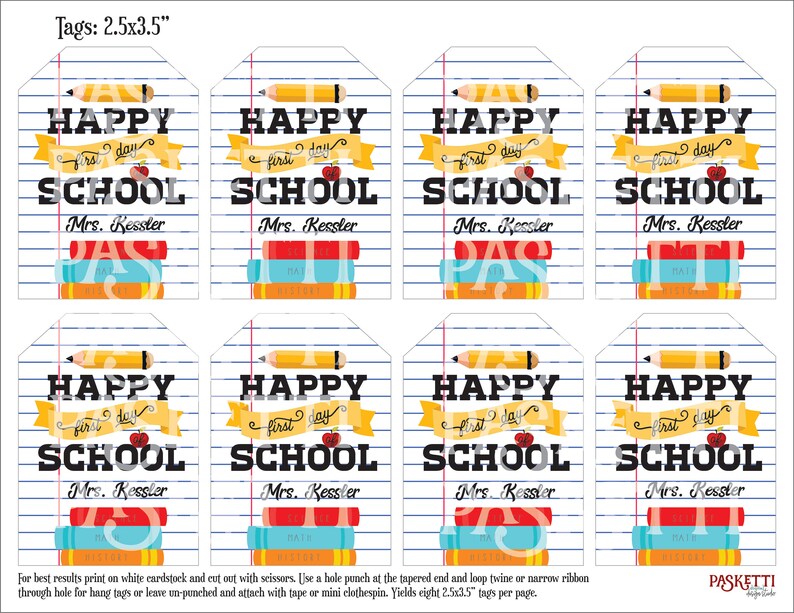 PERSONALIZED Printable FIRST DAY of School Gift Tags : Back to School ...