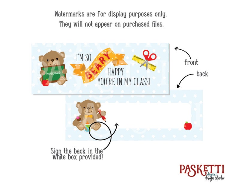 Printable Teddy Bear Bag Topper, INSTANT DOWNLOAD : so BEARY Happy ...