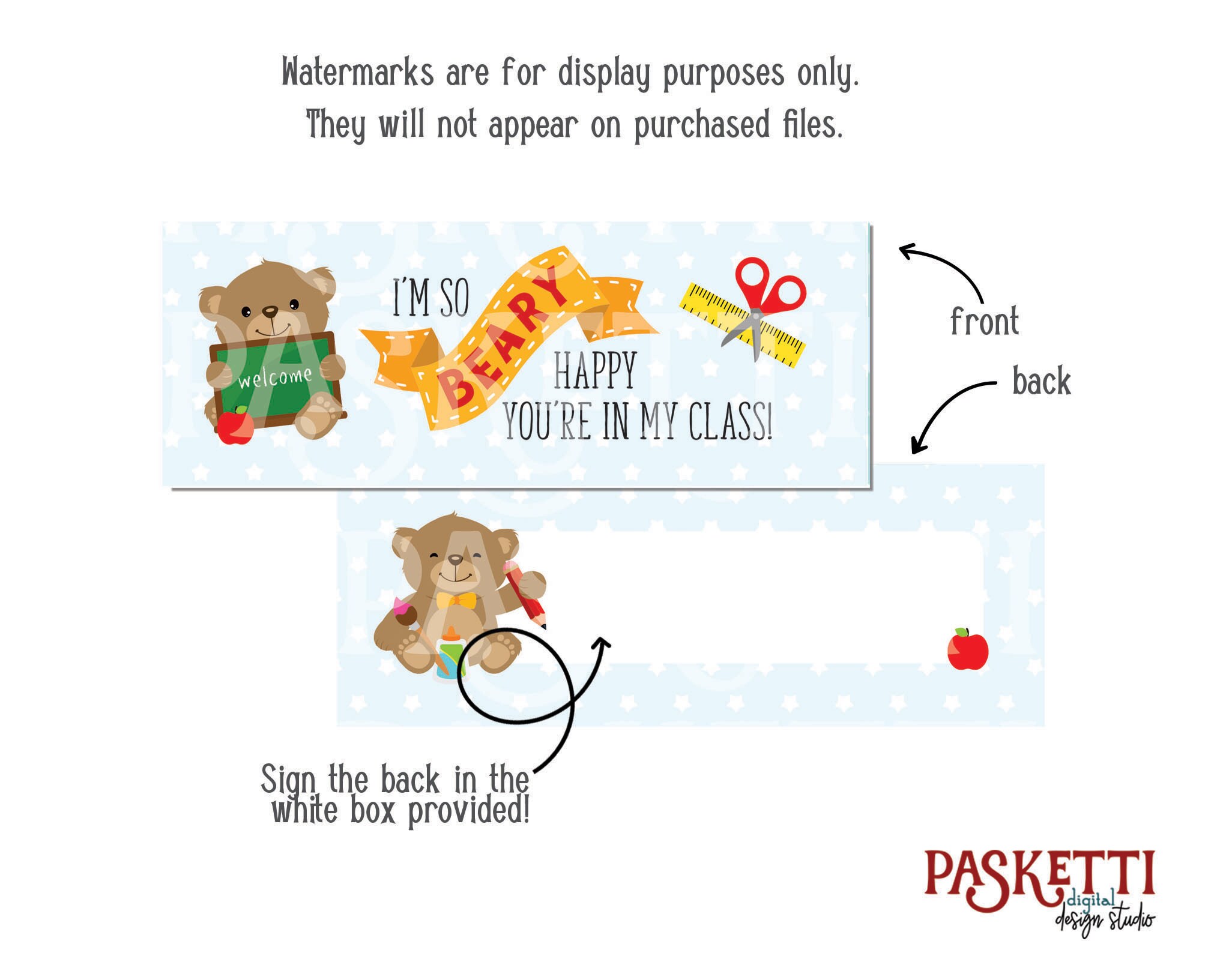 Printable Teddy Bear Bag Topper, INSTANT DOWNLOAD : so BEARY Happy ...