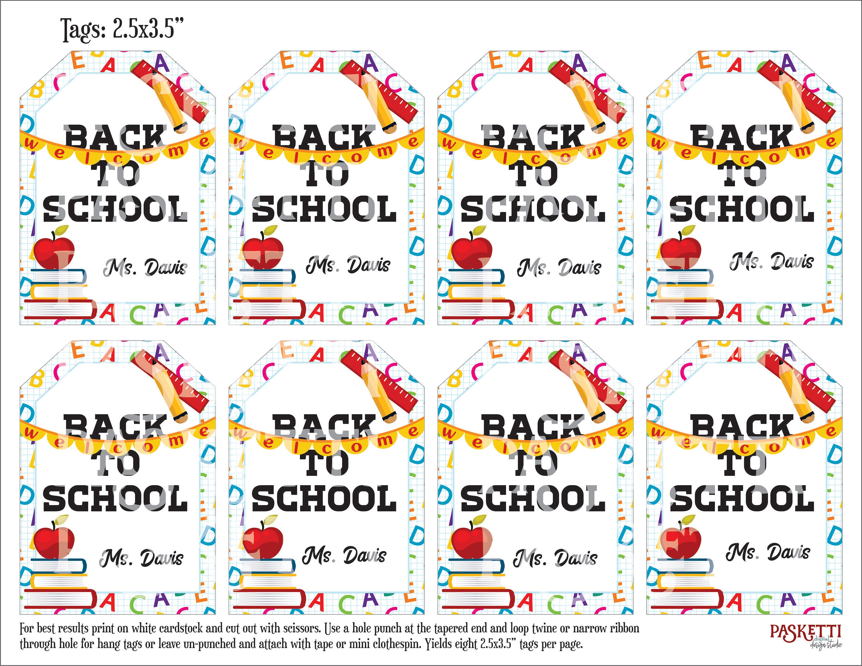 PERSONALIZED Printable Gift Tags : Welcome Back to School - Etsy
