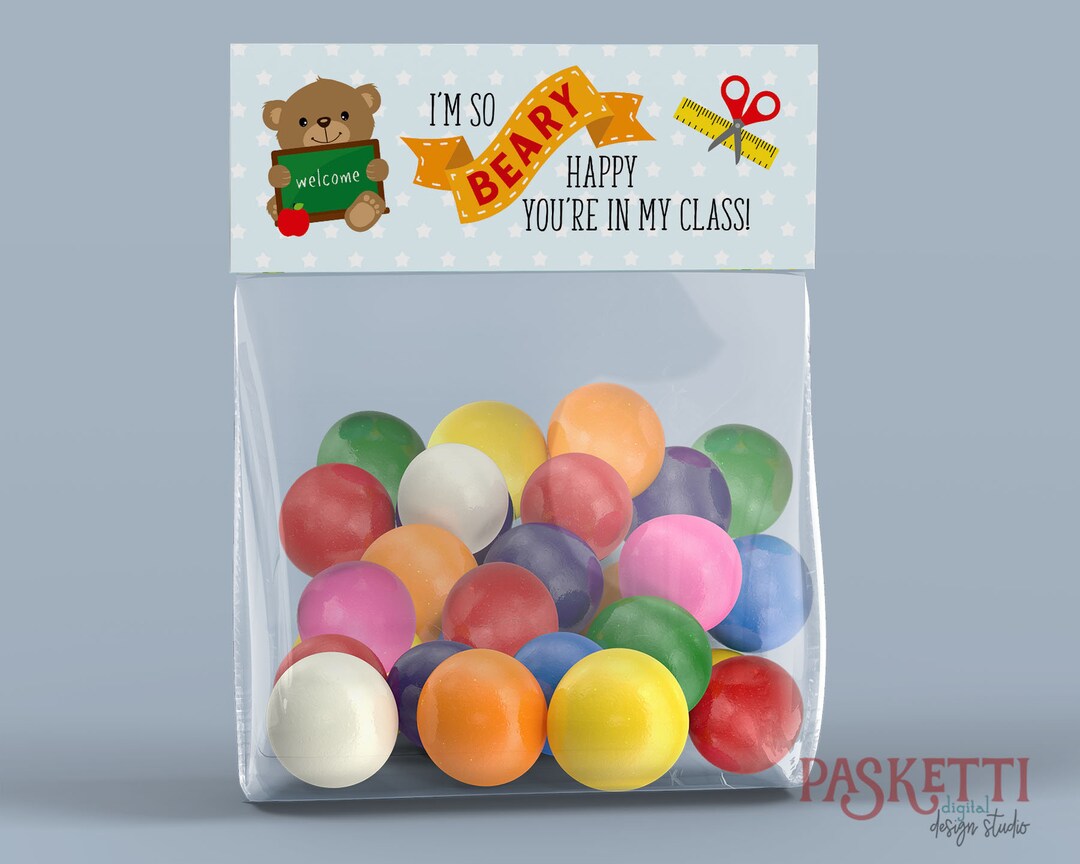 Printable Teddy Bear Bag Topper, INSTANT DOWNLOAD : so BEARY Happy ...