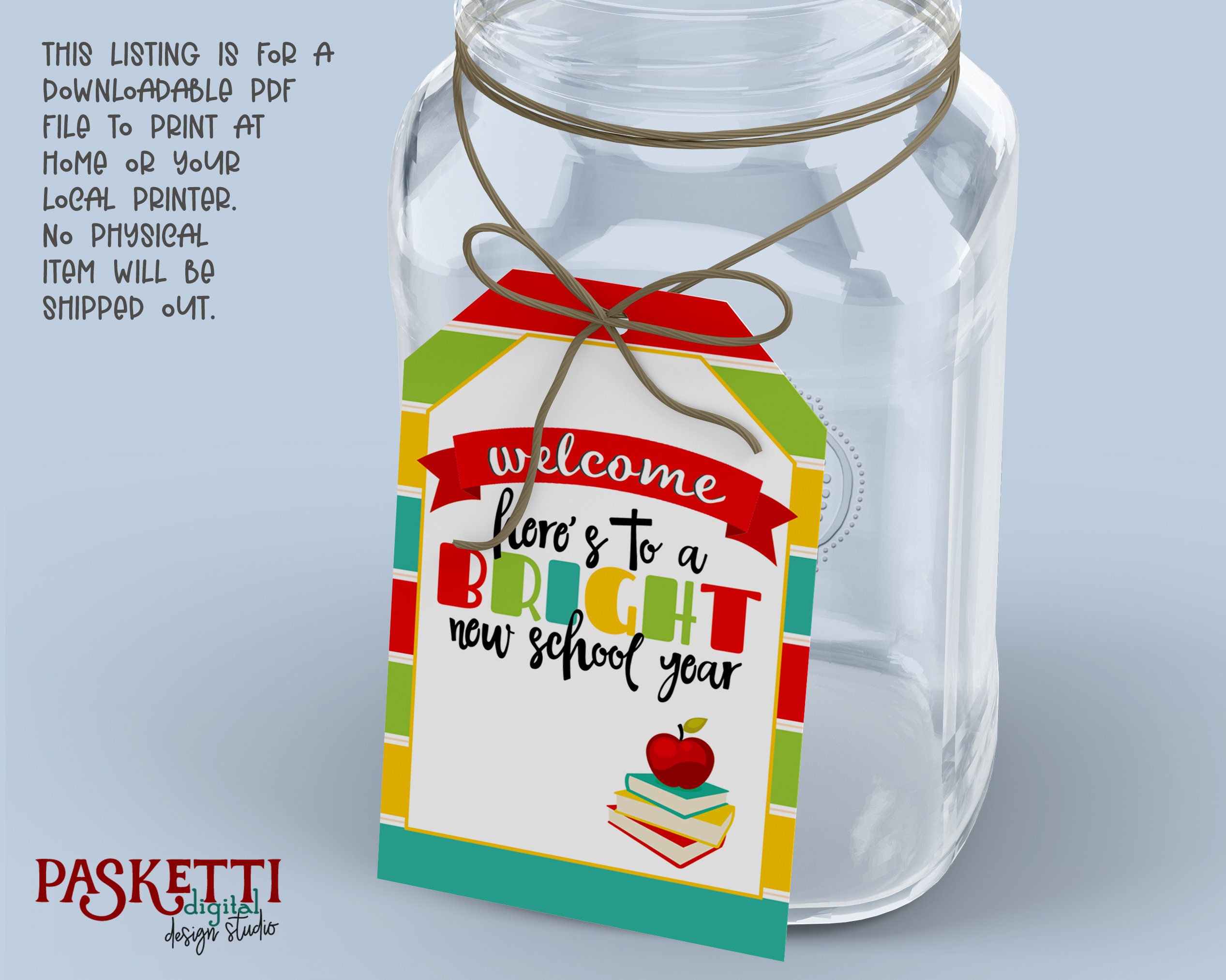 Printable Back to School Gift Tags, INSTANT DOWNLOAD : Bright New ...