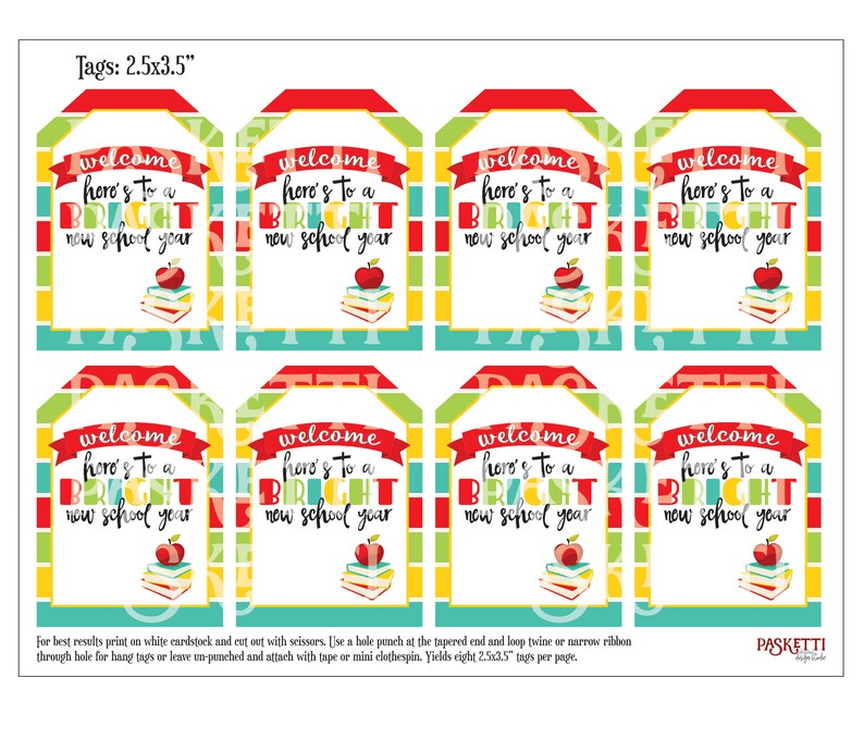 Printable Back to School Gift Tags, INSTANT DOWNLOAD : Bright New ...