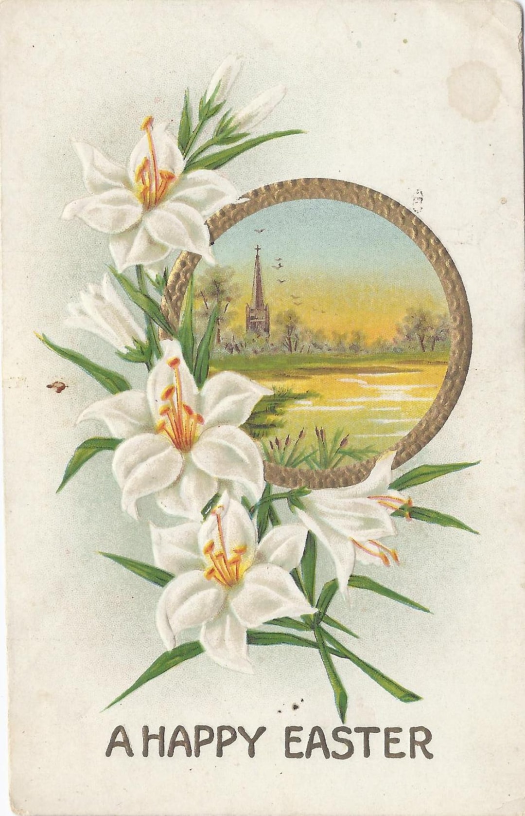 Old Vintage Easter Postcard, Flowers, Lilies, Church, Happy Easter - Etsy
