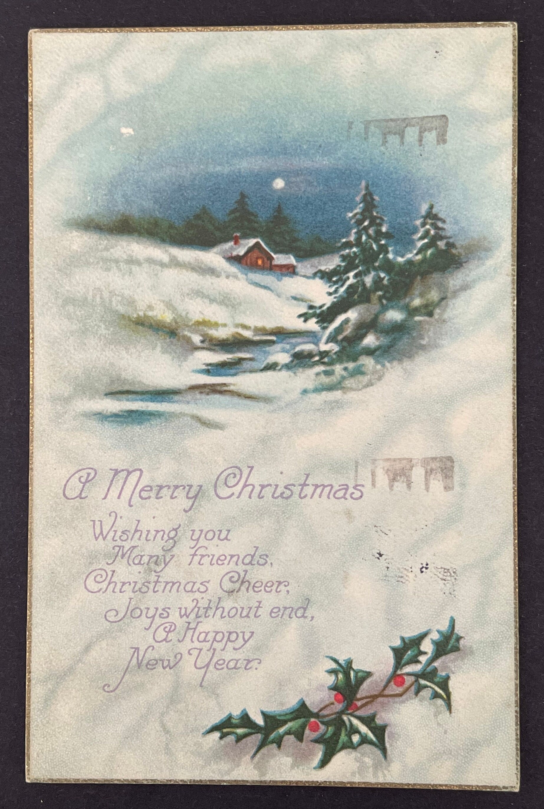 Old Vintage Christmas Greeting Postcard, 1925, Two Cent Stamp, Winter ...