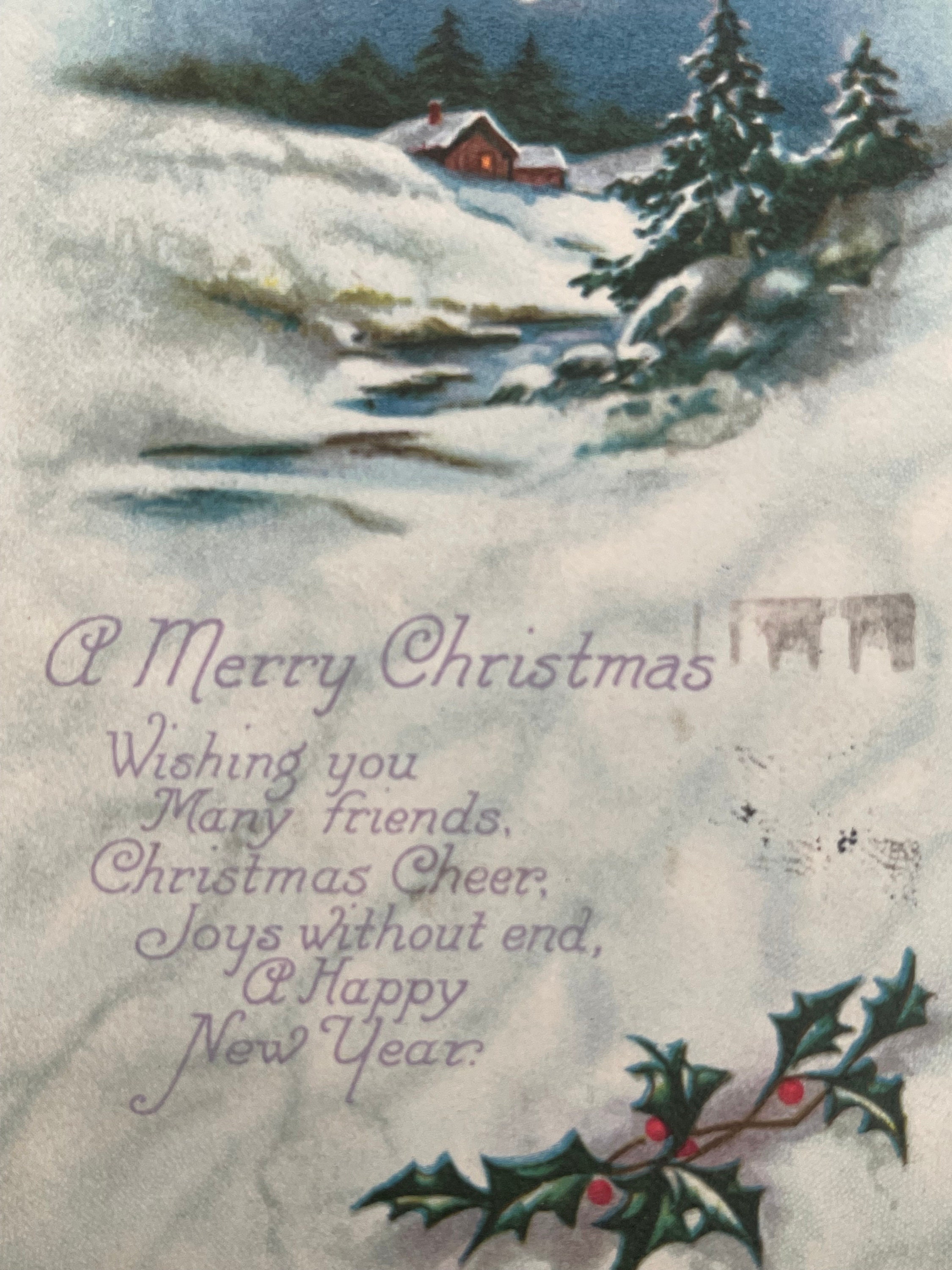 Old Vintage Christmas Greeting Postcard, 1925, Two Cent Stamp, Winter ...