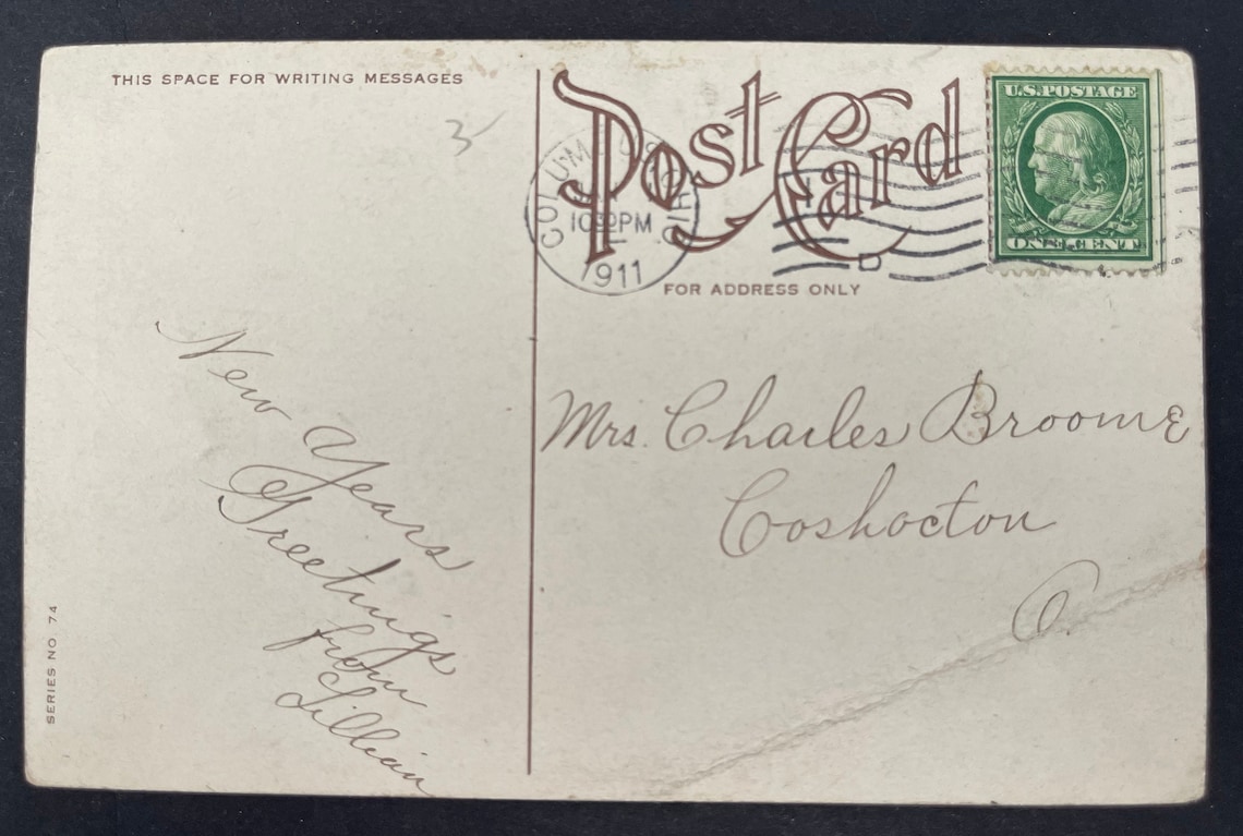 Old Vintage New Year's Greeting Postcard, 1911, 1c Stamp, Winter Scene ...