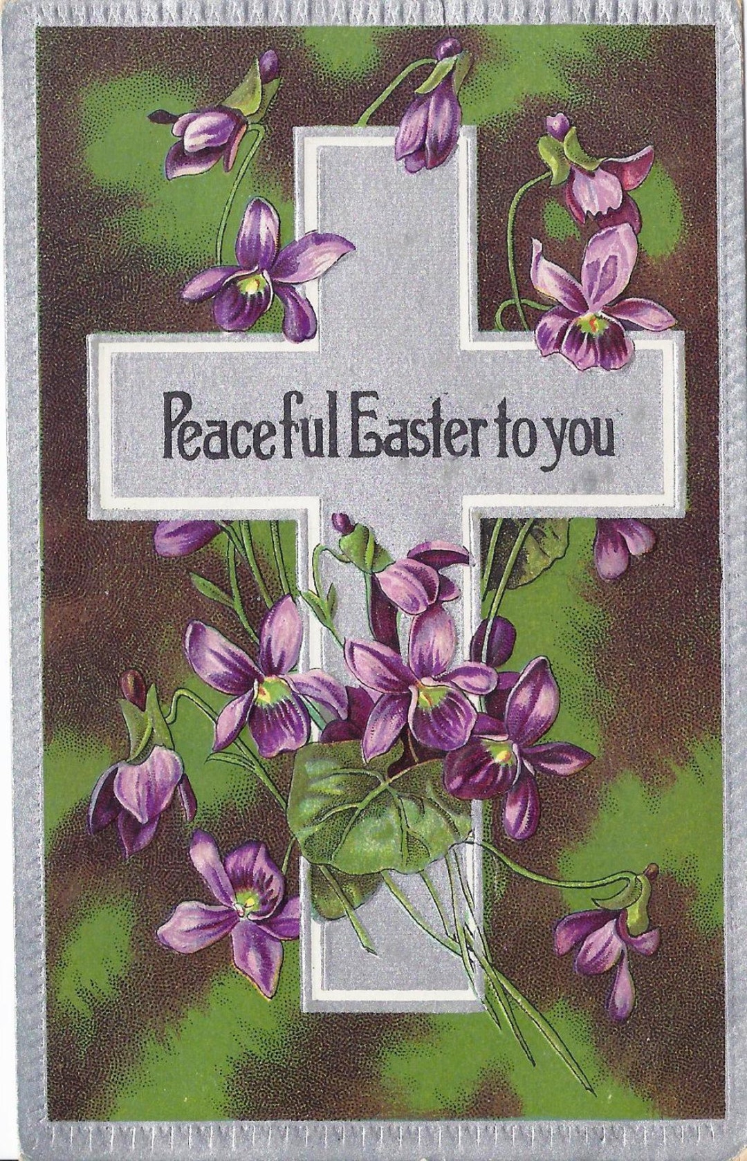 1909 Old Vintage Easter Postcard, Religious, Christian, Cross, Flowers ...