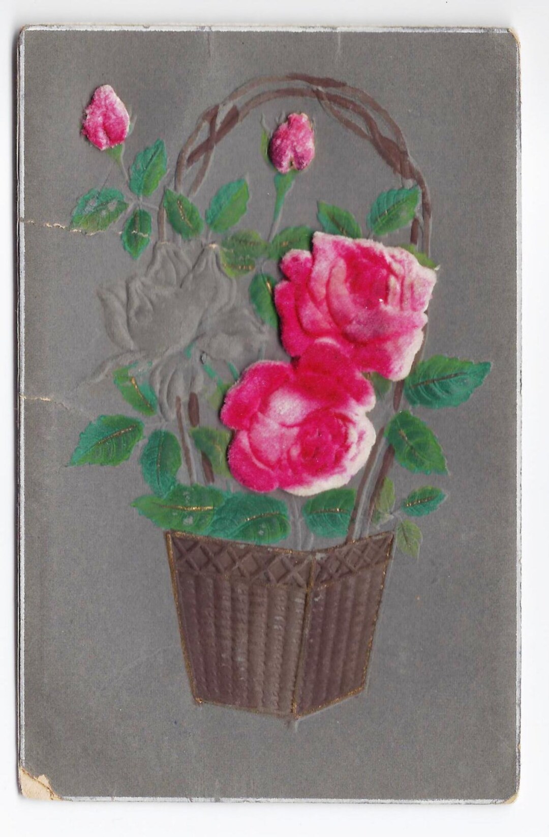 Old Vintage Used Postcard, Collectible, Paper Ephemera, Raised Roses ...