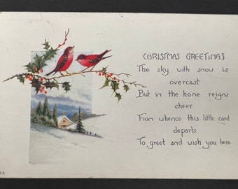 Old Vintage Christmas Greeting Postcard, 1925, Two Cent Stamp, Winter ...