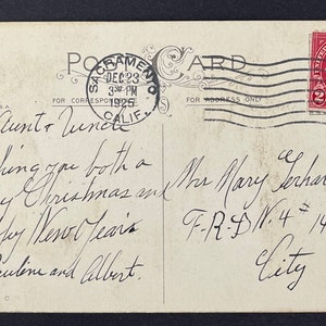 Old Vintage Christmas Greeting Postcard, 1925, Two Cent Stamp, Winter ...