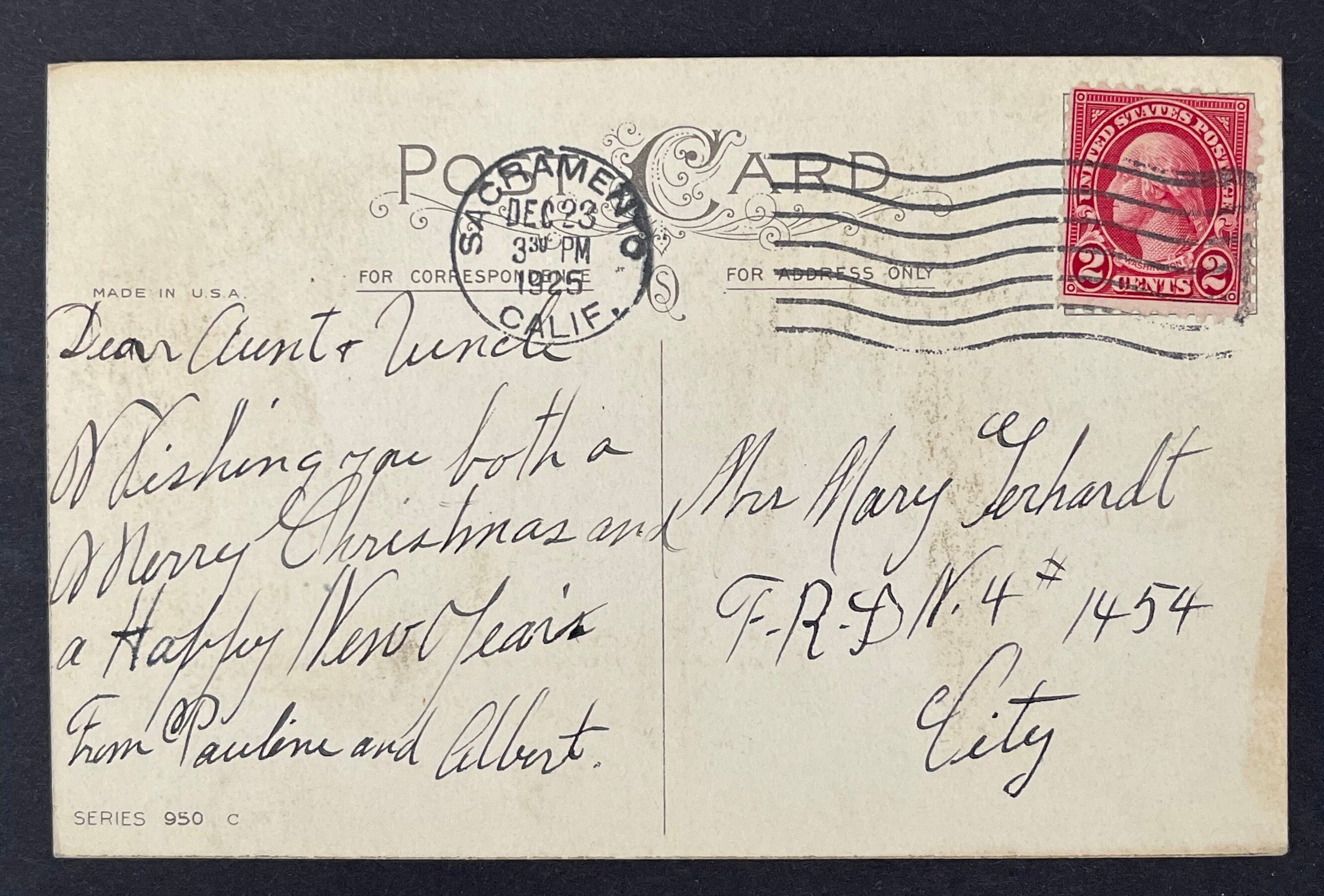 Old Vintage Christmas Greeting Postcard, 1925, Two Cent Stamp, Winter ...