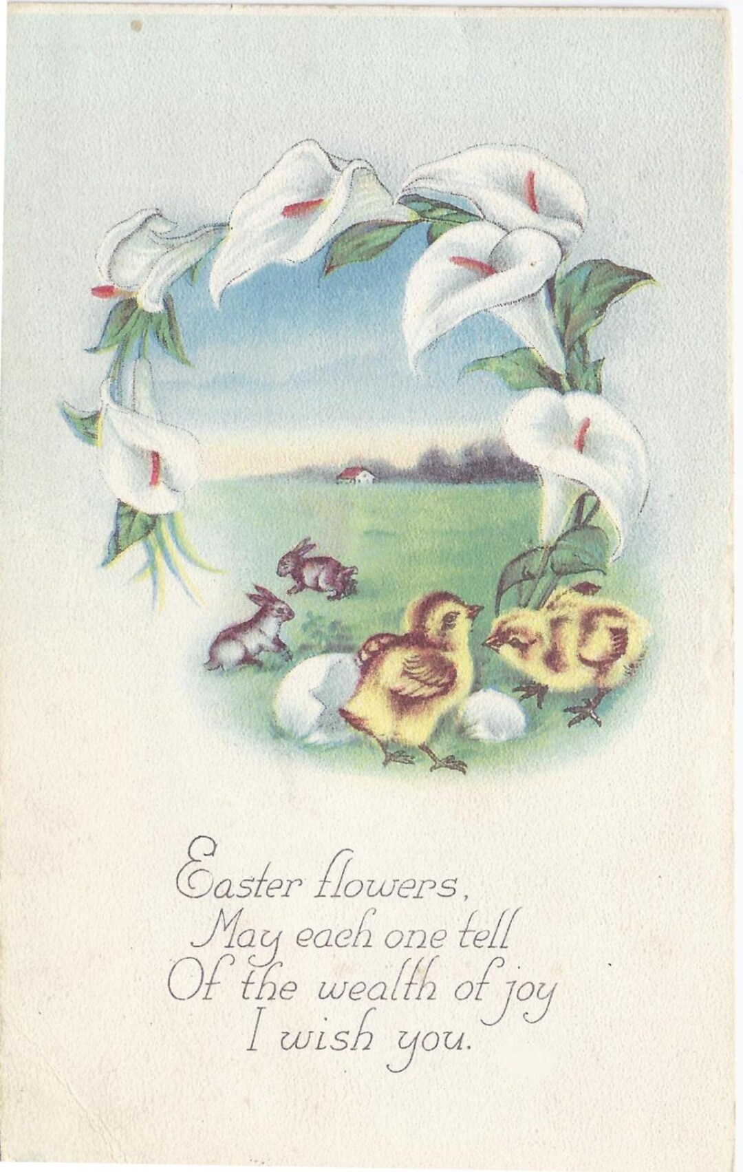 1920 Old Vintage Easter Postcard, Flowers, Lilies, Easter Eggs, Chicks ...
