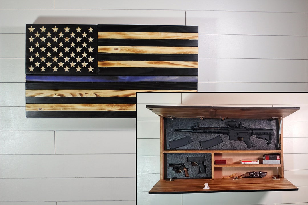 XL Wooden Thin Blue Line Flag With 3 Concealment Compartments - Etsy