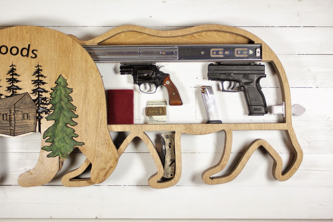 Wood Wall Art With Hidden Gun Case, Personalized Cabin Sign With Gun ...