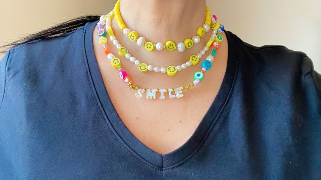 Smiley Face Necklace, Natural Pearl Choker, Smiley Face Necklace, Happy ...