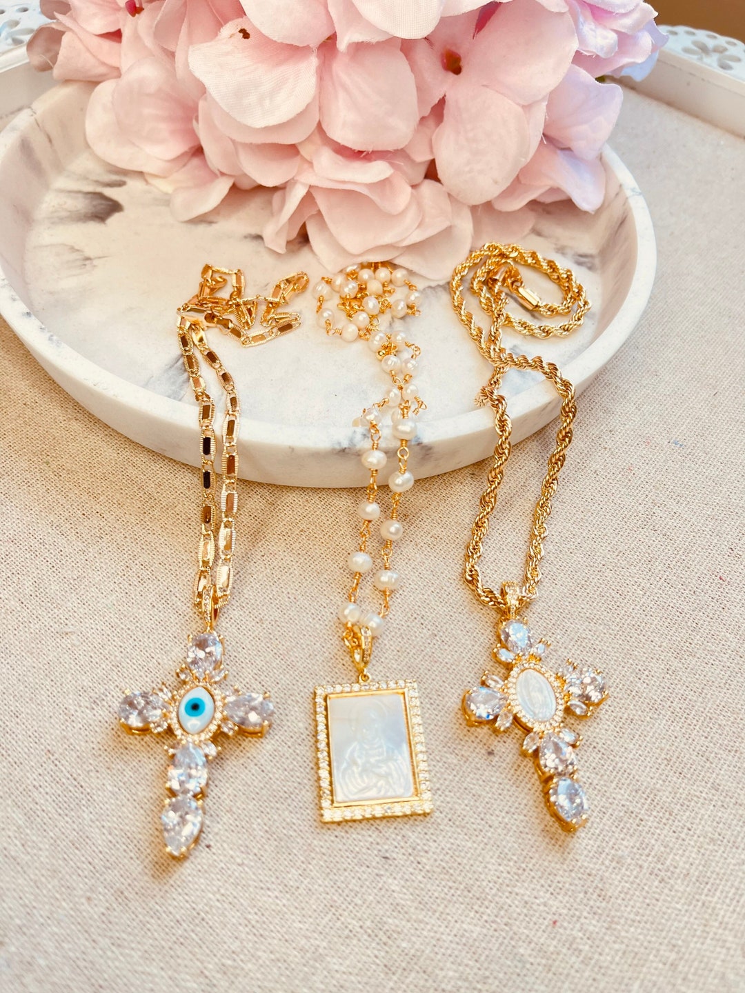 Religious Necklaces Crosses Necklaces Micro Pave Mother of Pearl ...