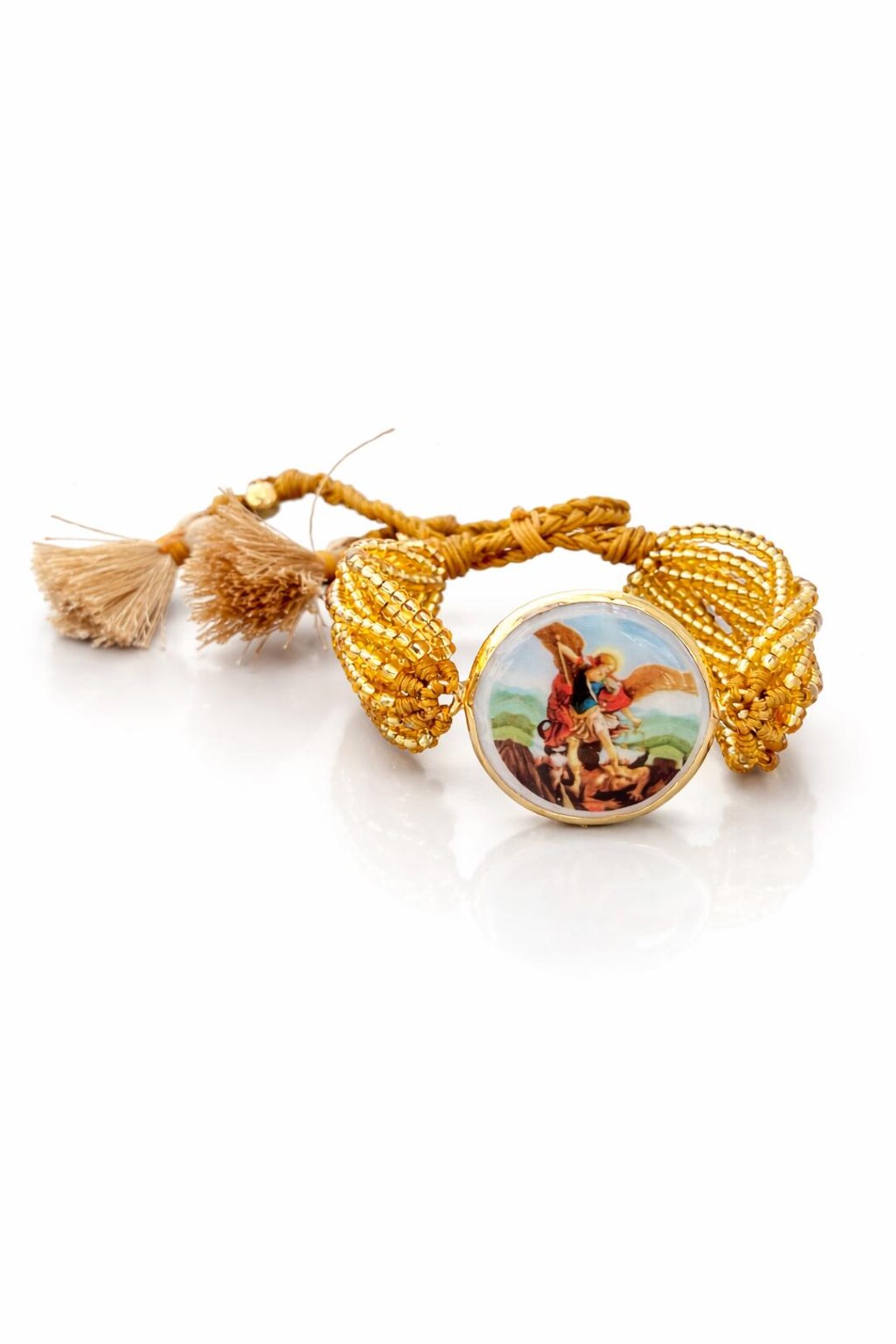 Handmade Saint Michael Bracelet – Adjustable Gold Macrame Religious ...